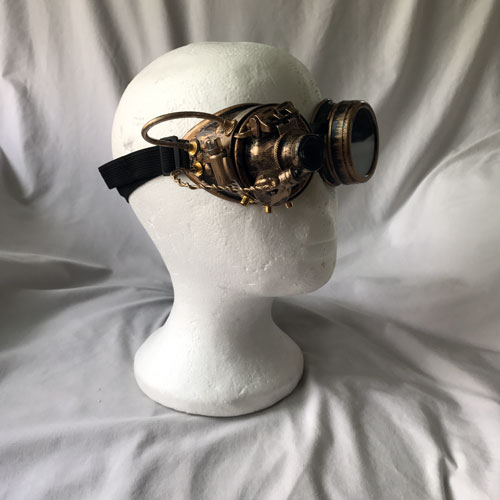Steampunk bronze goggles with light and flip-up lens – Whisker Workshop
