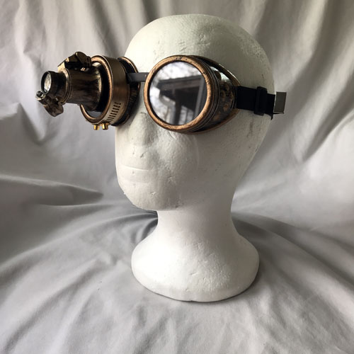 Steampunk bronze goggles with light and flip-up lens – Whisker Workshop